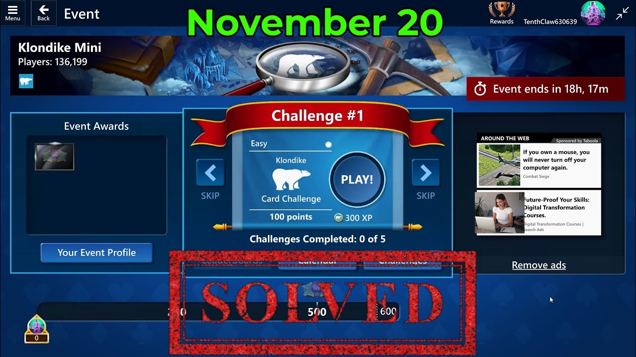 Klondike Mini Event | 20 November 2023 | Microsoft Solitaire Gameplay # ...