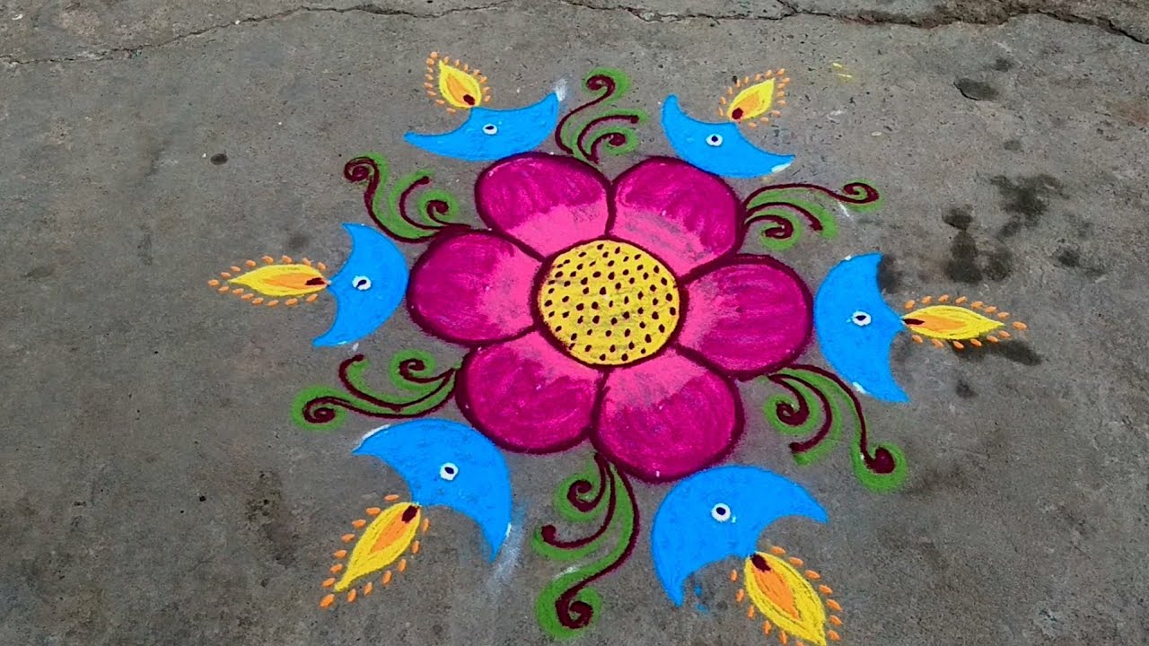 easy&simple color kolam with dots (9×5)/friday kolam by kiramattu ...