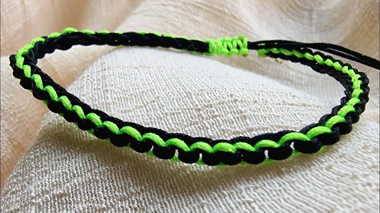 How to do Macrame Strings Bracelet using two colours Black and Neaon ...