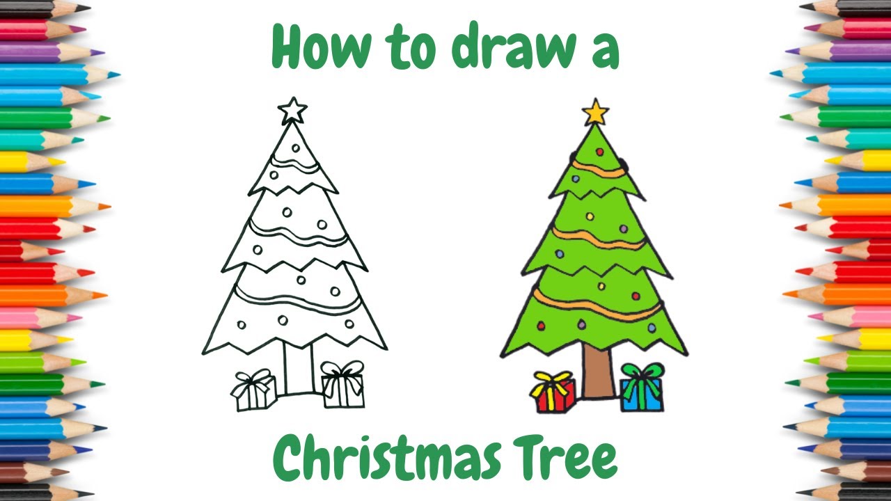 How to draw a Christmas Tree in easy steps | Christmas Tree drawing for ...