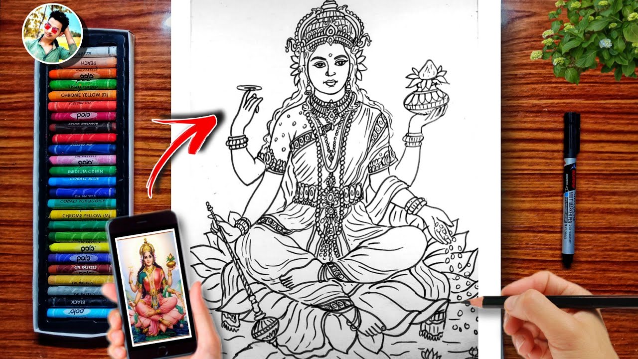 Mahalaxmi Drawing easy😍 ️/Goddess Laxmi Drawing step by step/Lakshmi ...