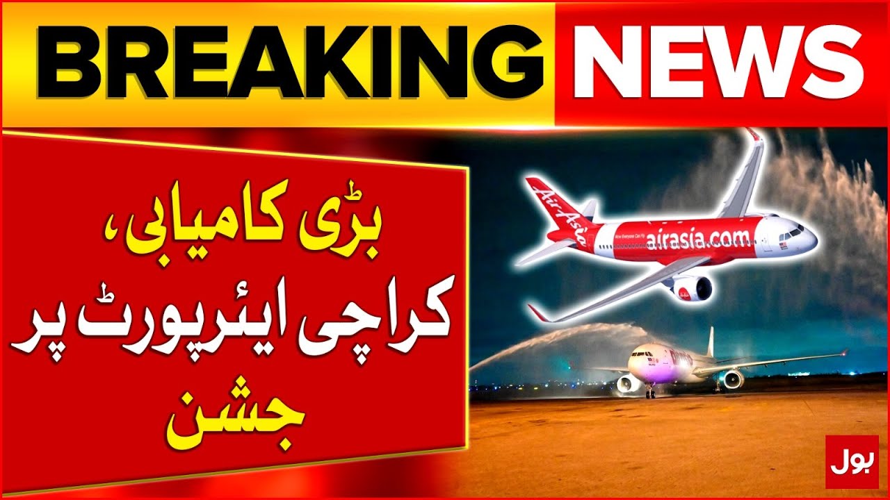 AirAsia First Flight Lands at Karachi Airport | Water Salute ...