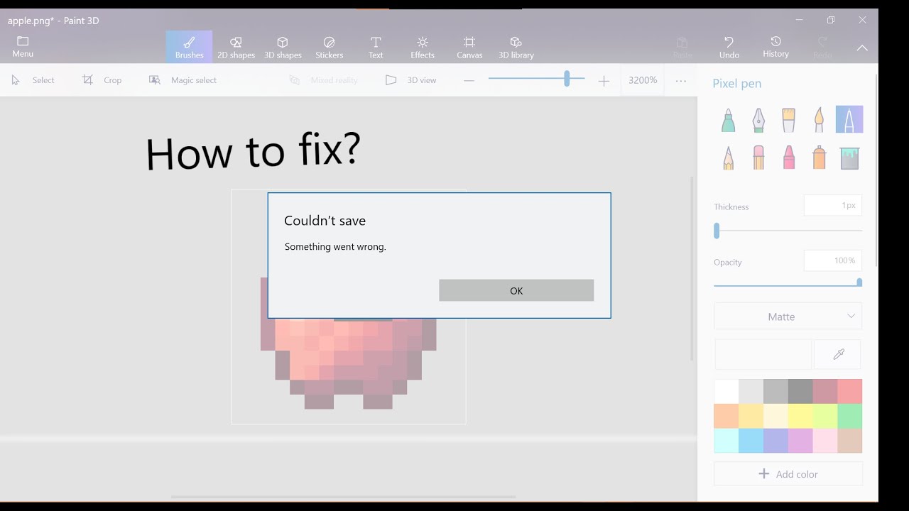 Couldn’t save error in paint 3D - YouTube