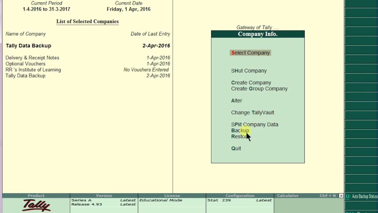 31. How to Backup your Company data in Tally | By Ur's Ravi Telugu ...