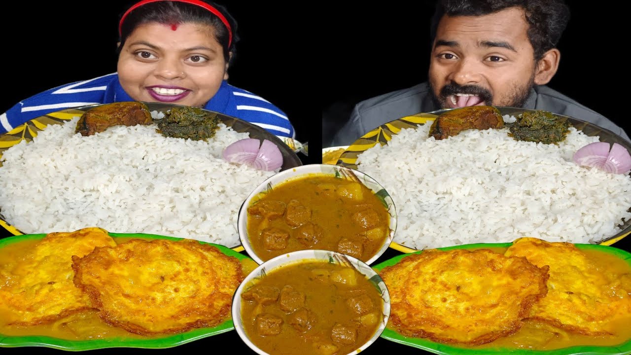 SPICY DIM POCH CURRY WITH RICE EATING CHALLENGE | egg omlet curry,aloo ...