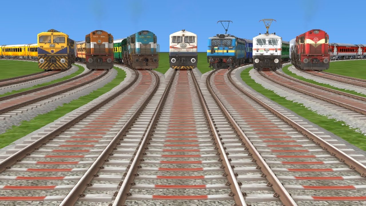 7 TRAINS CROSSING BRANCHED RUN VERY FAST TRAIN RAILROAD TRACKS || train ...