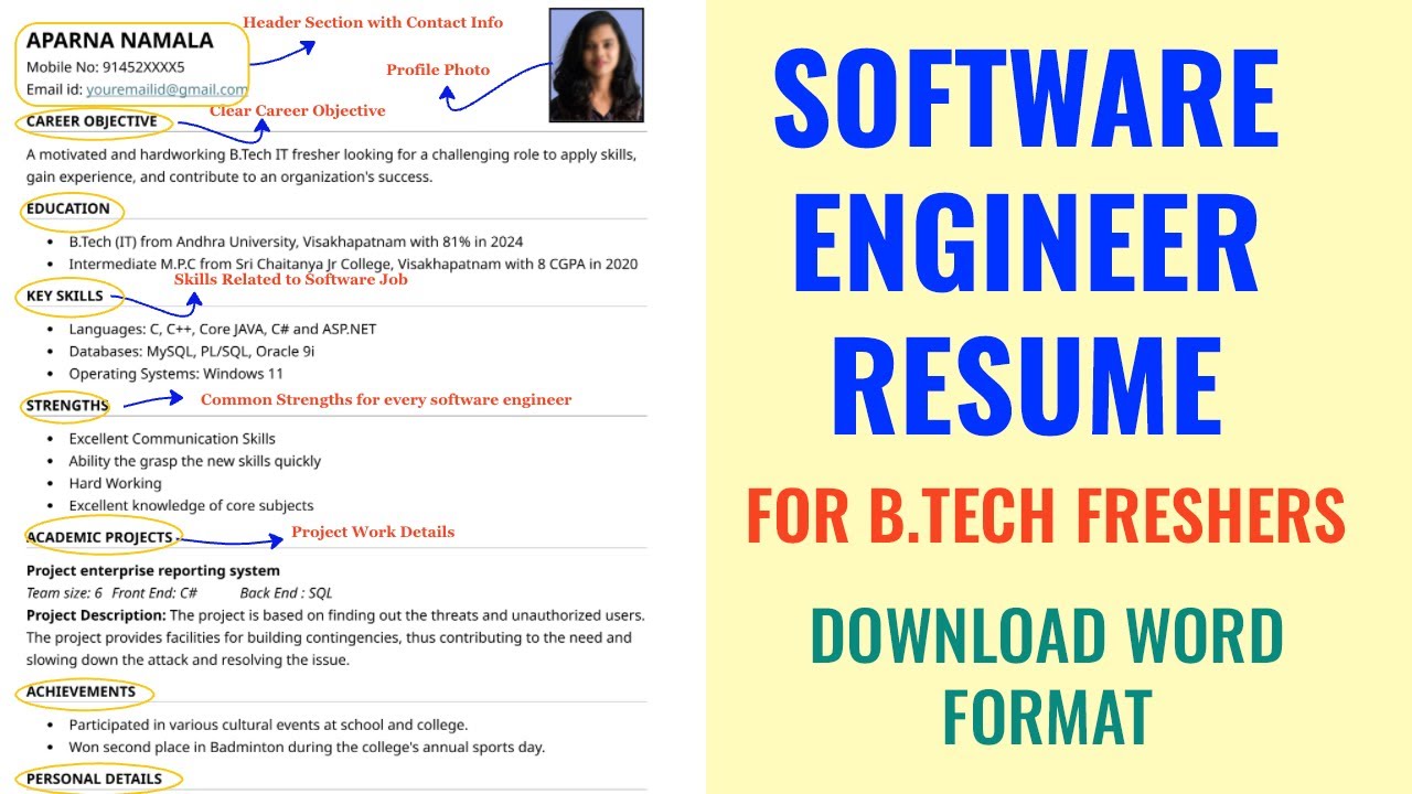 Software Engineer Fresher Resume Sample #1 | ATS Friendly Simple ...