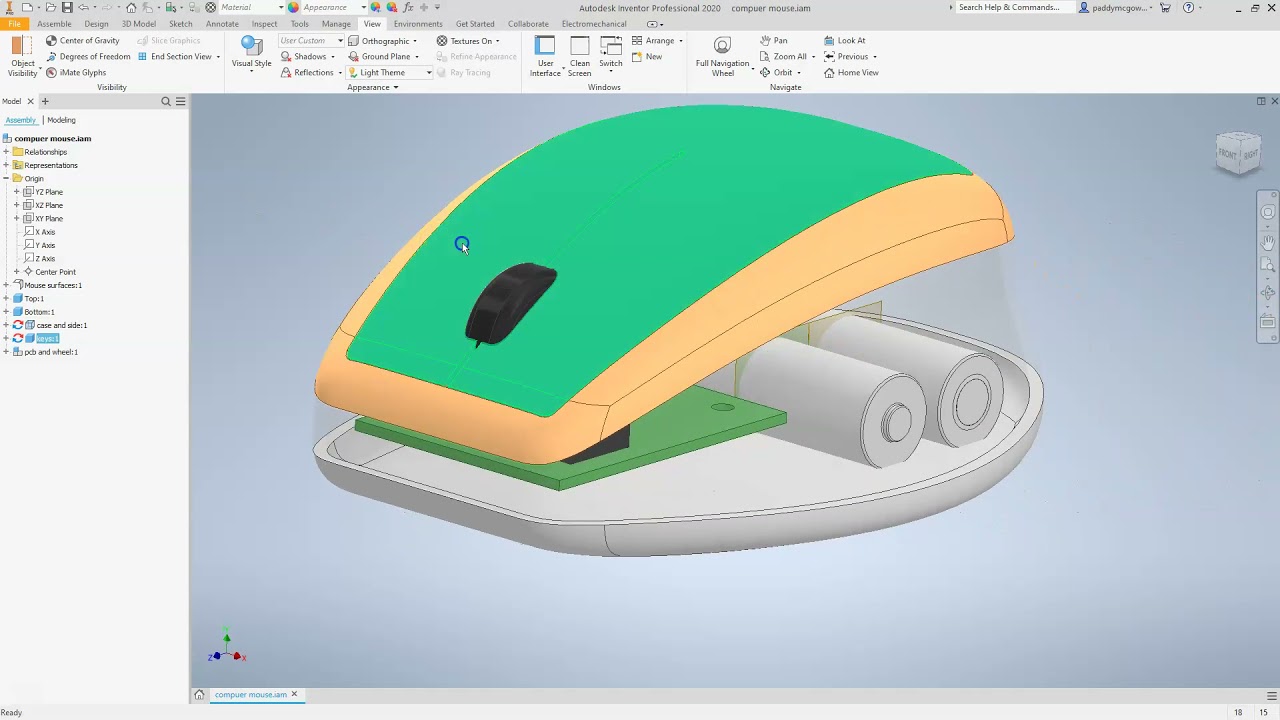 Computer mouse mechanical design in Autodesk Inventor - Part 2 - YouTube