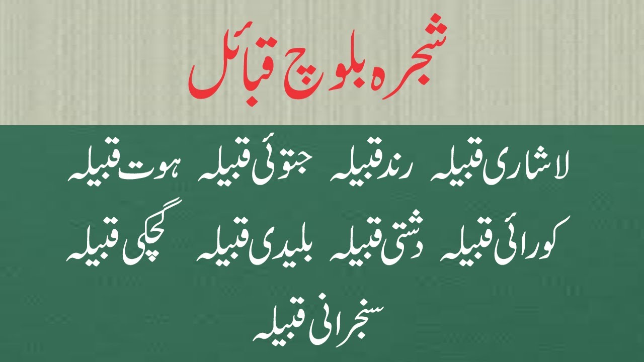 Shijra Baloch Tribes | Rind | Lashari | hout | Jatoi | Korai | Dashti ...