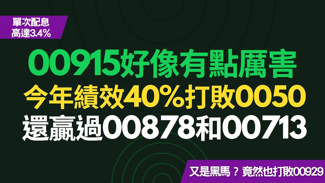 00915好像有點厲害，今年以來績效40%，輾壓0050，還打敗00878、00713！也贏過最近爆紅的00929！值得入手嗎？！~CC中文 ...
