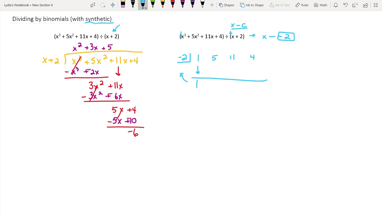 Dividing Polynomials Using Synthetic Division Youtube