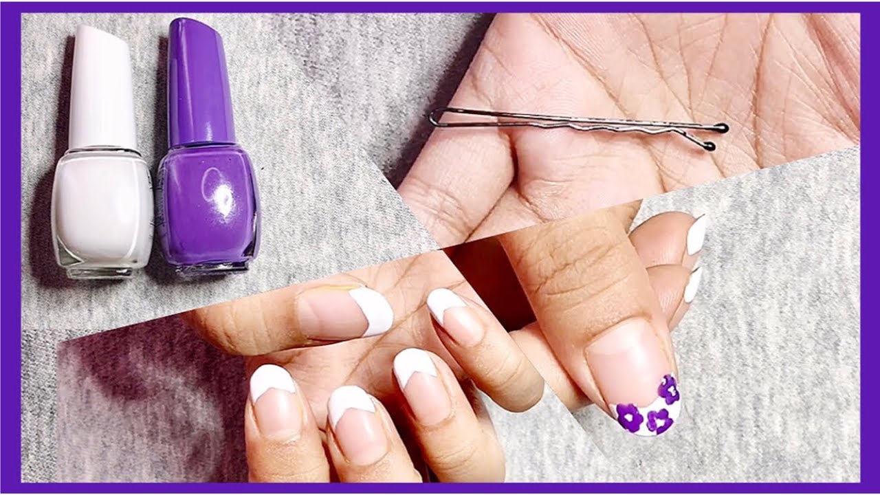 Easy Flower Nail Art || Nail Art Using Bobby Pin || Dotted Flowers Nail ...