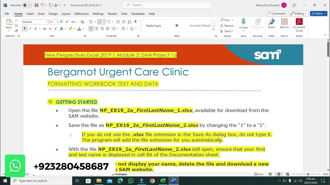 Excel Module 2 SAM Project A Bergamot Urgent Care Clinic | - YouTube