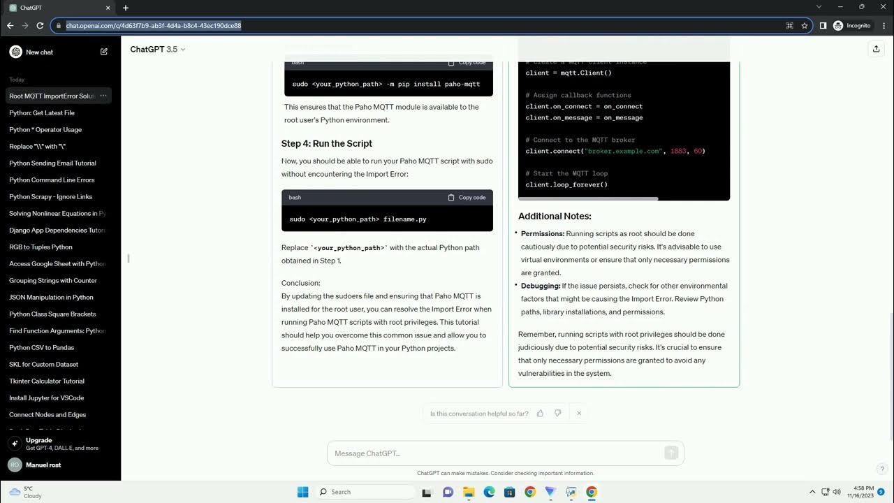 Import Error when running paho mqtt as root sudo python3 filename py - YouTube