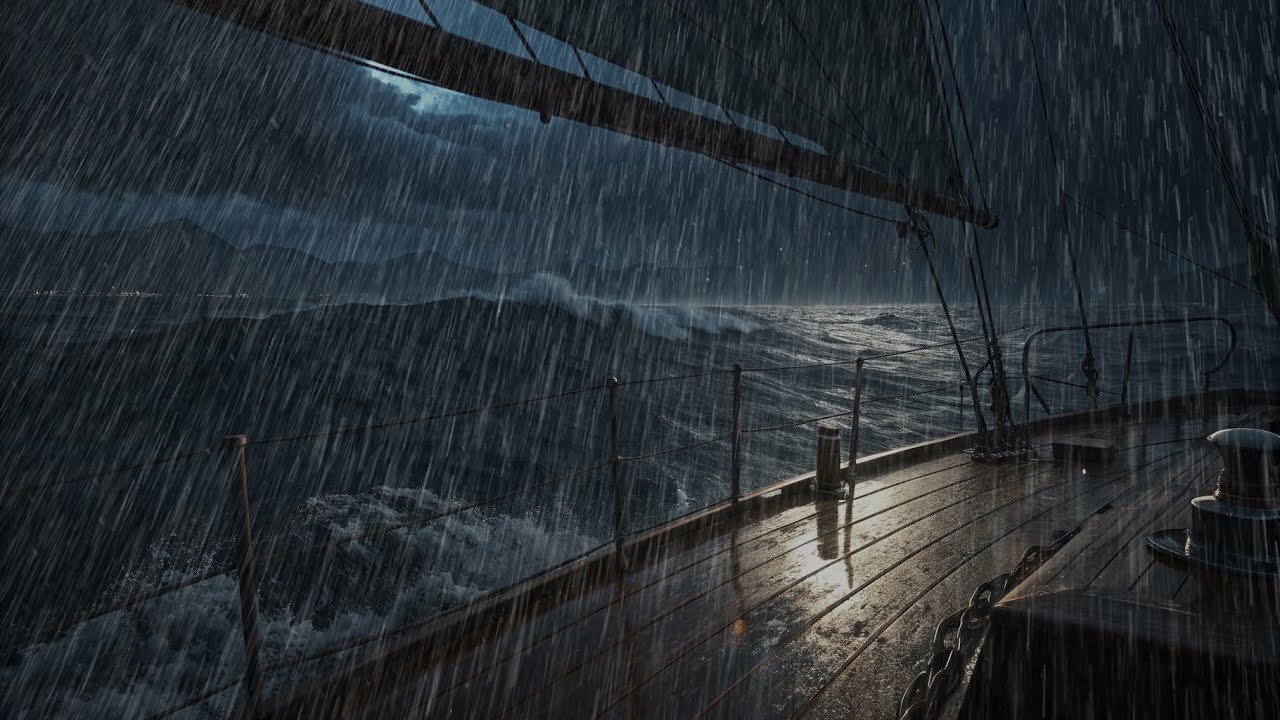 Rain on Boat Deck in a Thunderstorm - 잠과 공부를 위한 편안한 바다 분위기 - YouTube