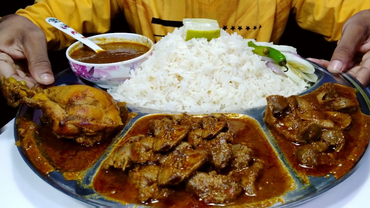 Eating Chicken Liver and Stomach Kosha Chicken leg Piece Rice Chicken ...