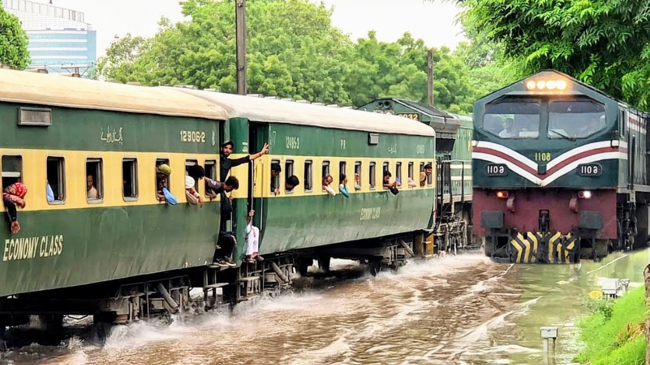 Trains Passing Through The Heavy Raining Water “😱” - YouTube