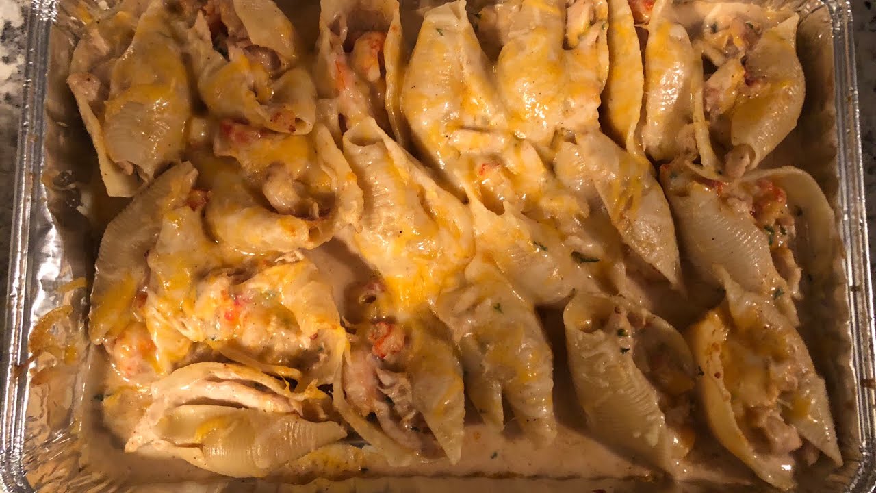 Chicken,Shrimp,&Crawfish Stuffed Alfredo Shells - YouTube