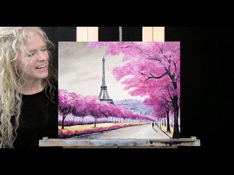 PARIS IN SPRING-How to Draw and Paint with Acrylics on Canvas- Easy ...