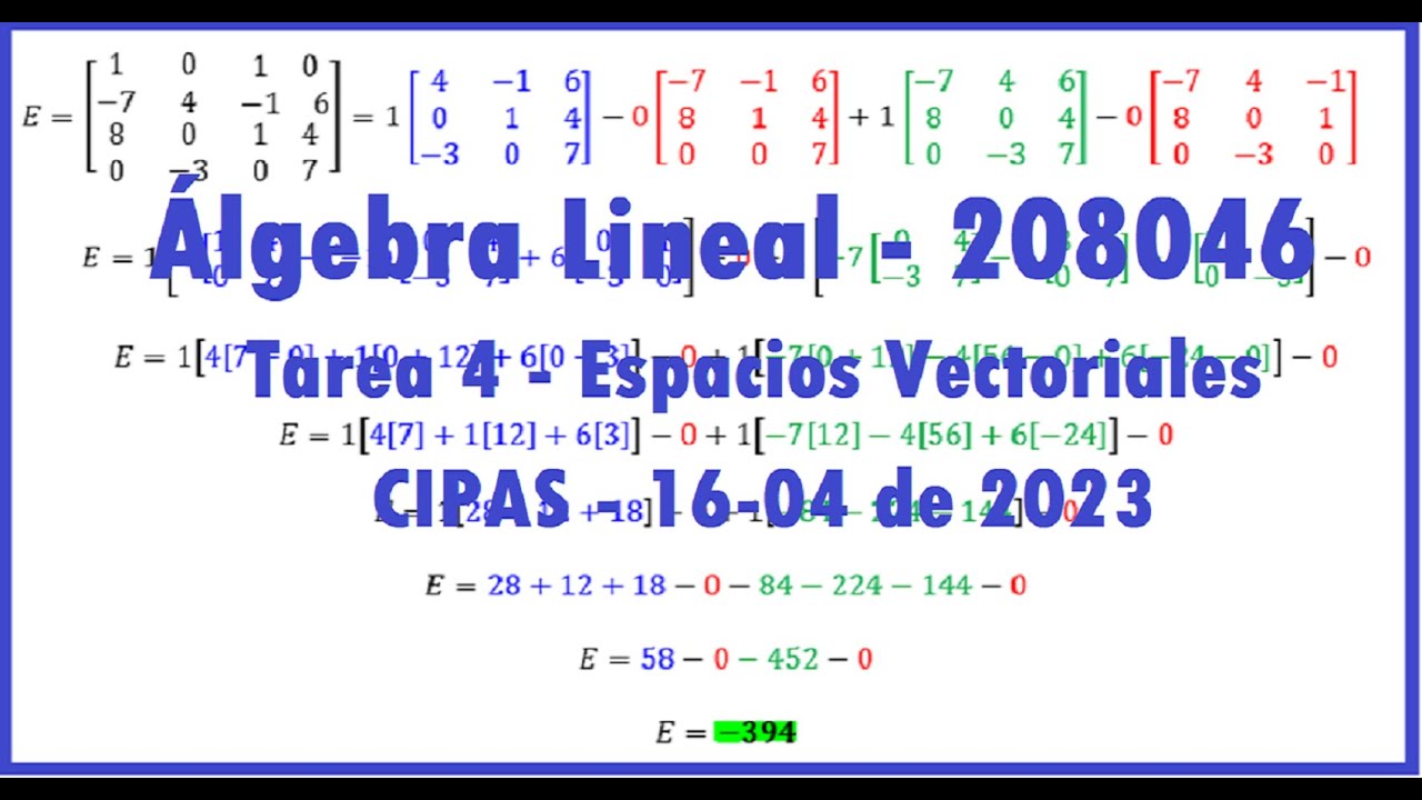 CIPAS Álgebra Lineal – 208046 – Unidad 3 – Tarea 4 – Espacios ...