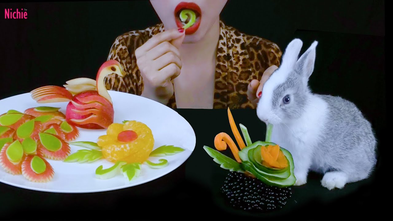 Happy Mukbang Party With My Cute Rabbit *Enjoyable Fruit Platter Eating ...