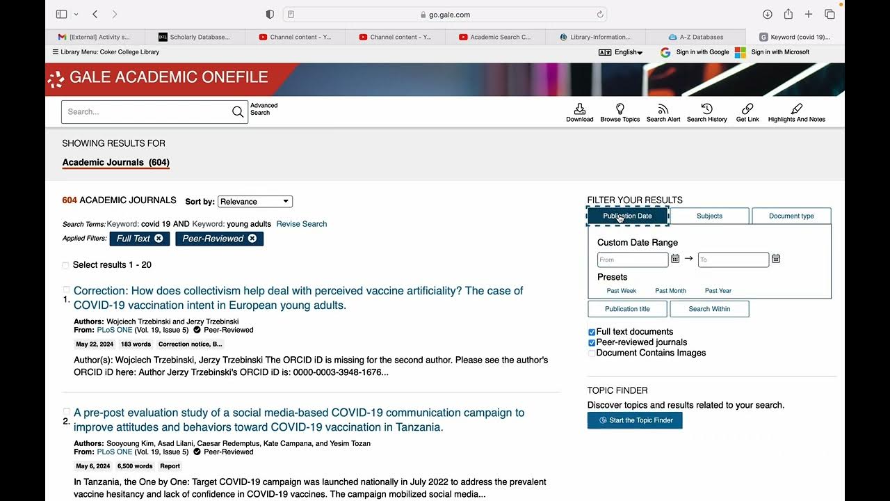 How to access and use the database Academic One File - YouTube