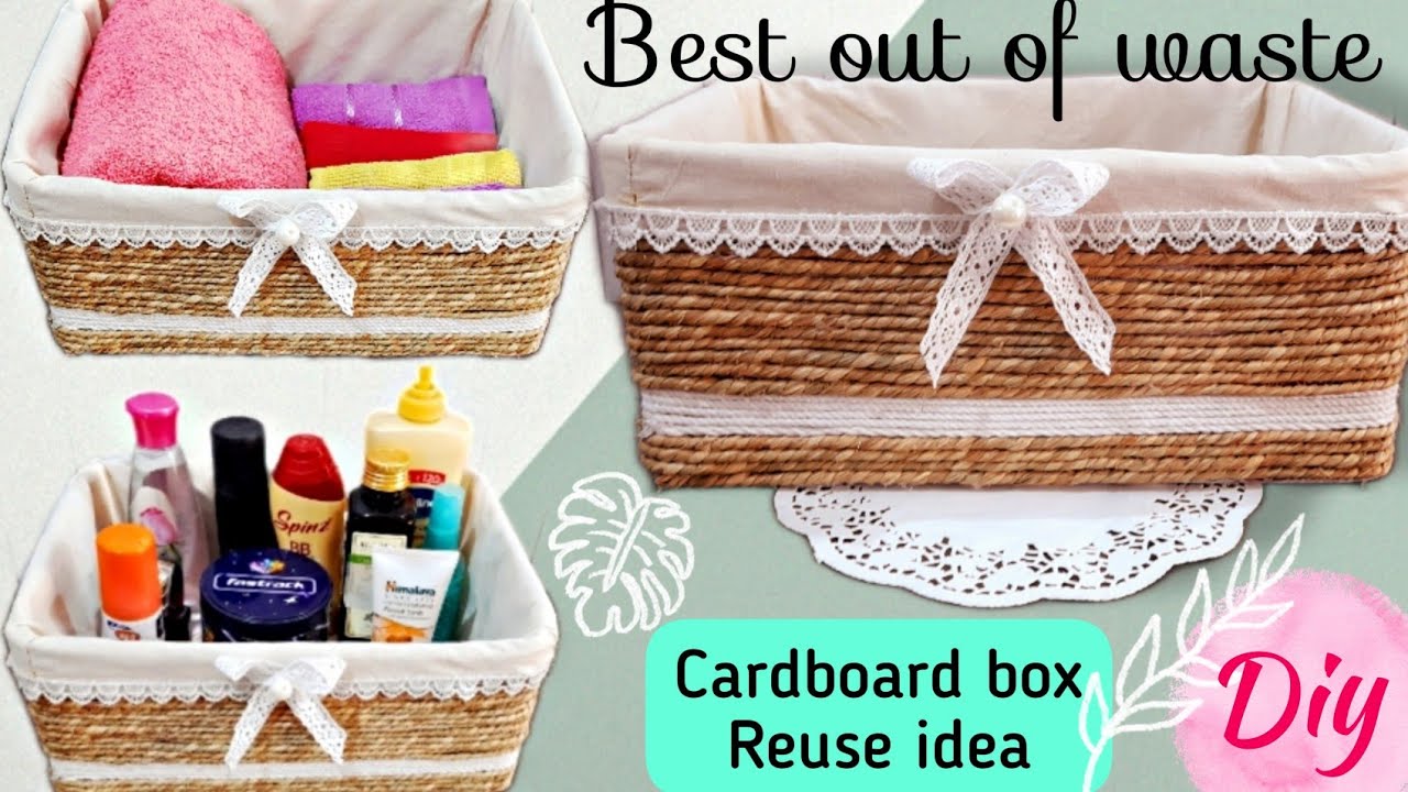 DIY jute rope basket | storage box 📦 | cardboard organiser | - YouTube