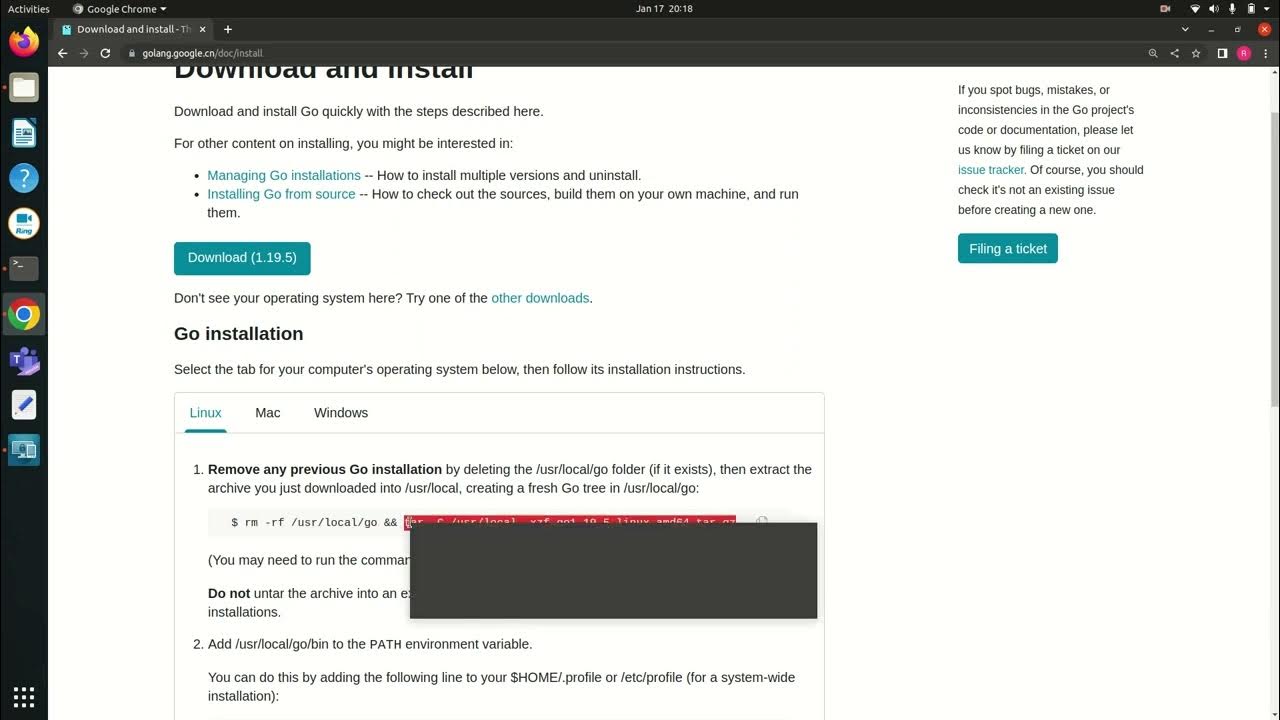 Golang installation on Linux - YouTube