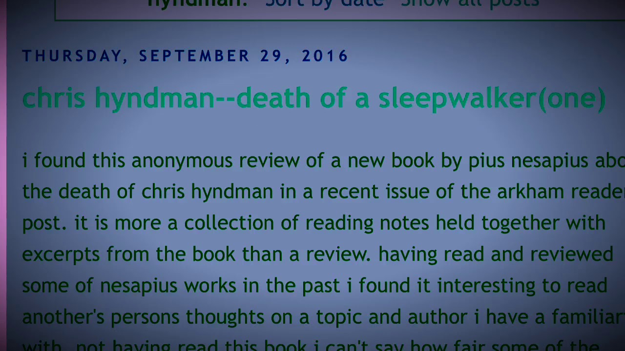 chris hyndman—death of a sleepwalker - YouTube