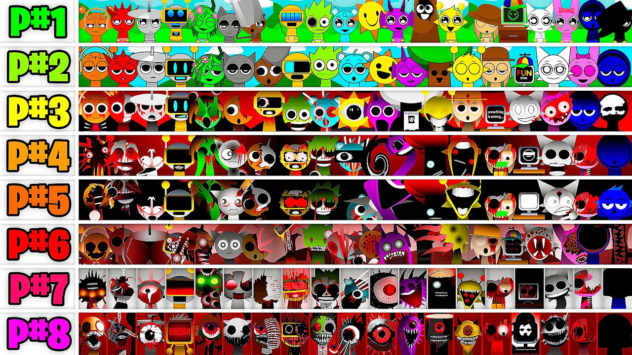 All Characters Together in Incredibox Sprunki Phases 1-8 - YouTube