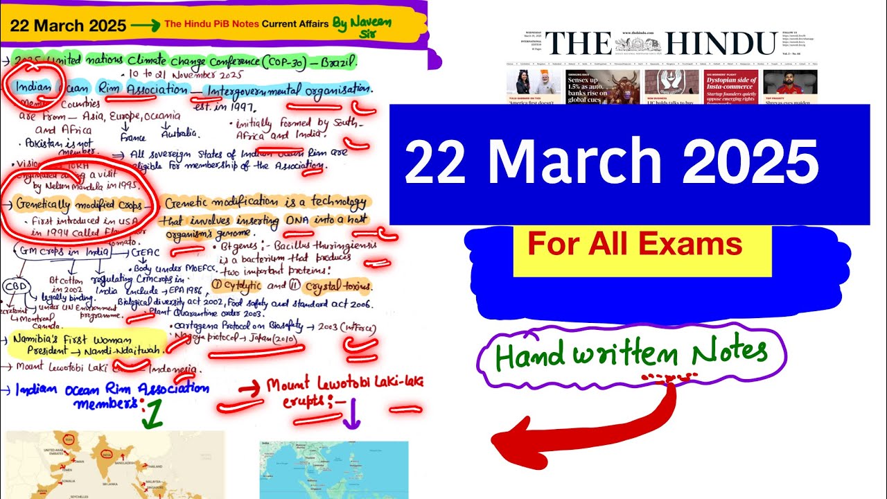 22 March 2025 | The Hindu Handwritten Notes | Pib Handwritten Notes ...