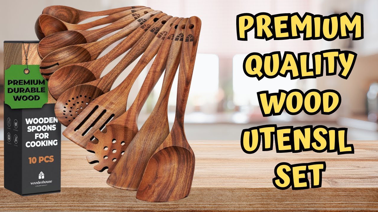 Quick Review of Woodenhouse 10 Pcs Teak Wood Cooking Utensil Set - YouTube