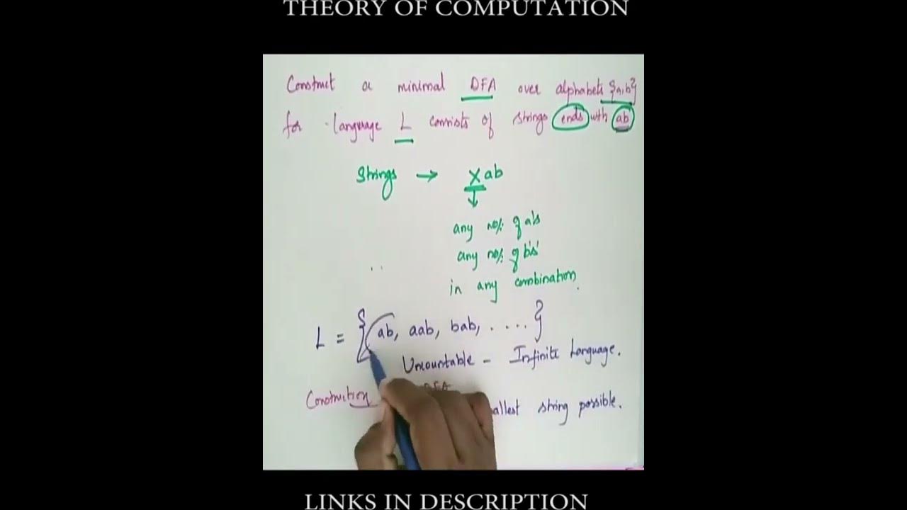 Theory of Computation CONSTRUCT MINIMAL DFA Alphabets {a b} strings ends with substring ab - YouTube