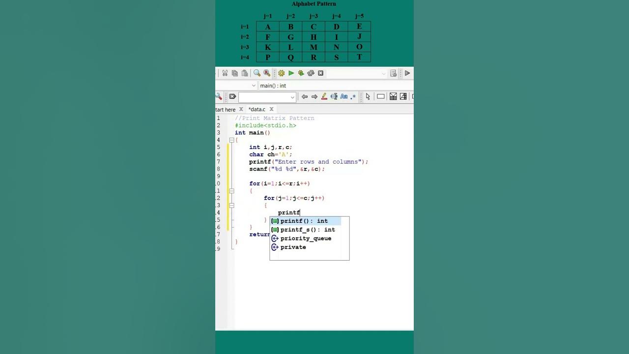 38 Pattern Printing Incrementing Letters C Program Shorts Shortvideo Coding Cprogramming 