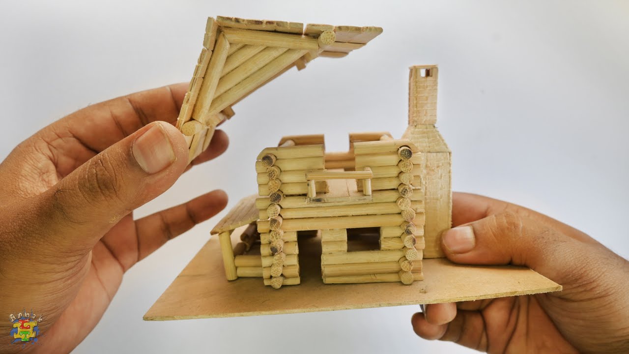 DIY Miniature Log Cabin With Bamboo And Popsicle Stick | Log Cabin ...