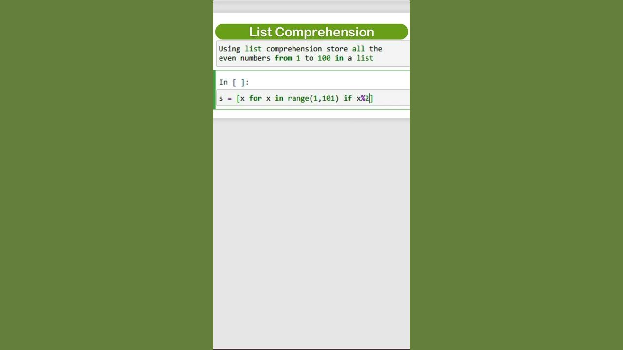 list comprehension even Number from 1 to 100 | python program - YouTube