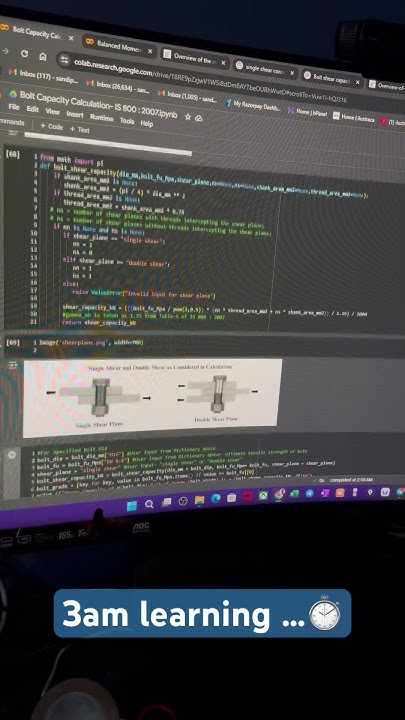 Bolt Shear Capacity Calc. using Python in Google Colab | IS800:2007 | ilustraca #python - YouTube
