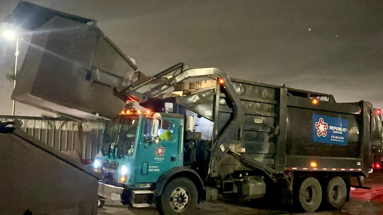 Black Republic Services Mack Pak Mor Front Loader Garbage Truck Packing ...