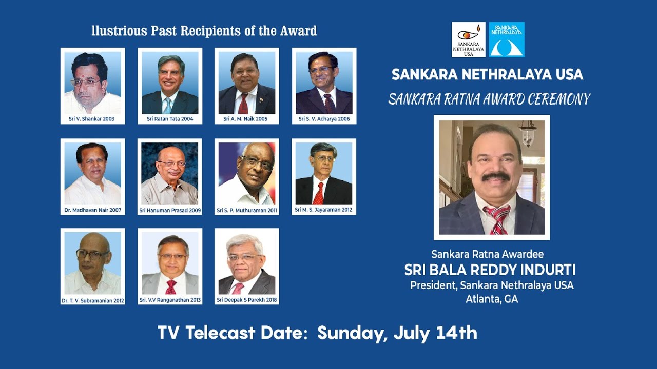 Sankara Nethralaya USA | Sankara Ratna Award Ceremony | Bala Reddy ...