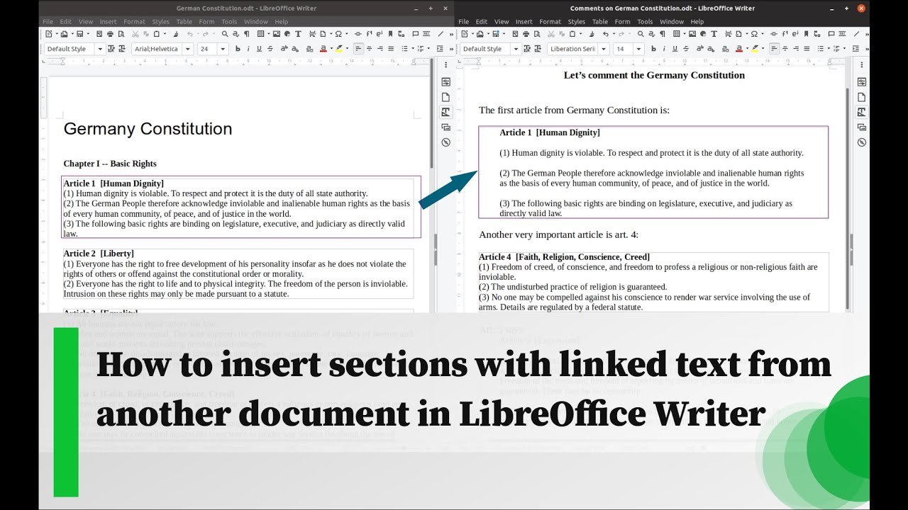 How to insert sections with linked text from another document in ...
