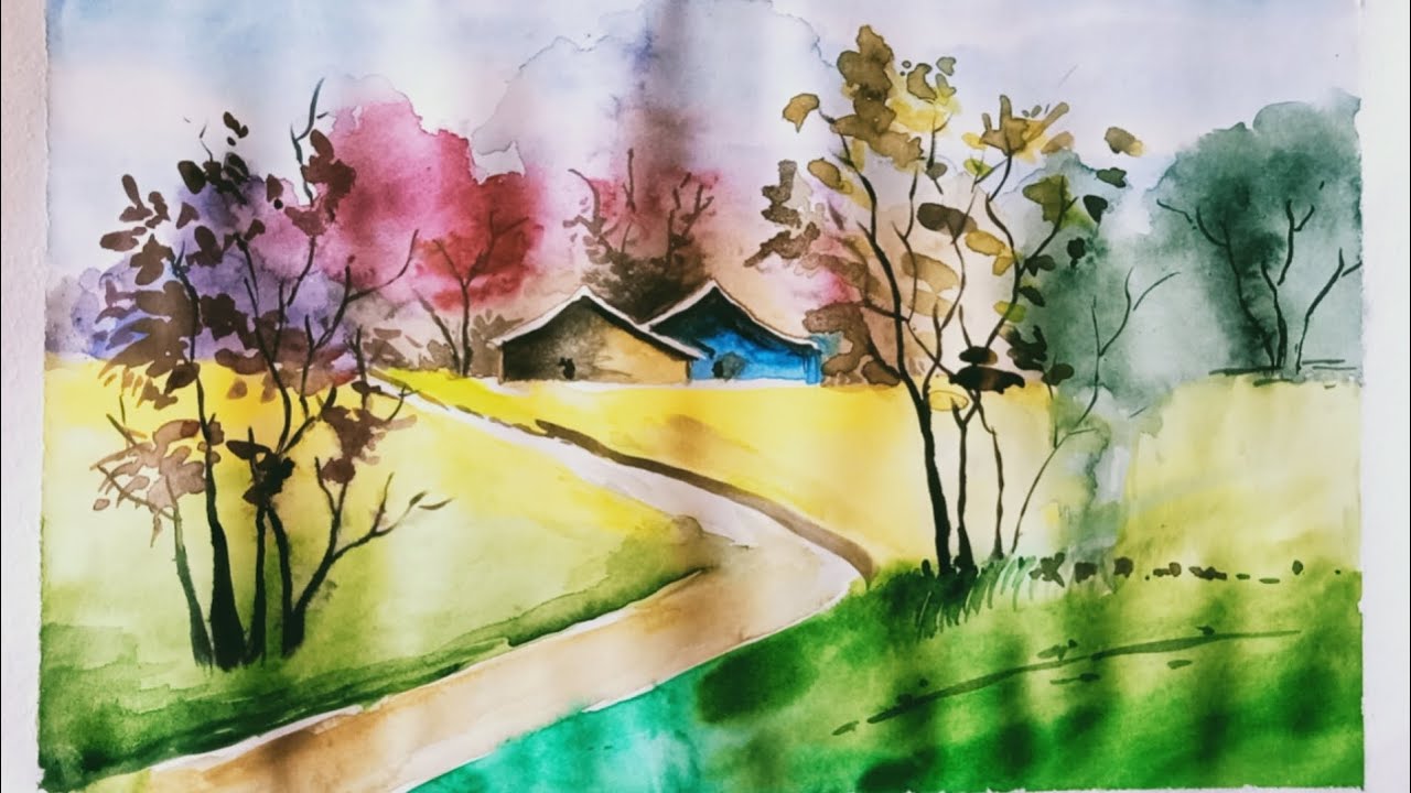 Easy landscape watercolor painting for beginners||easy watercolor ...