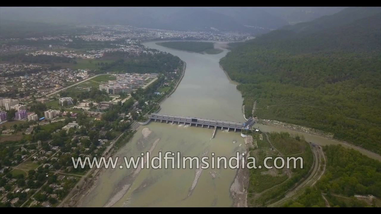 Rishikesh - Haridwar and Rajaji - Chila aerial view of Ganga emerging ...