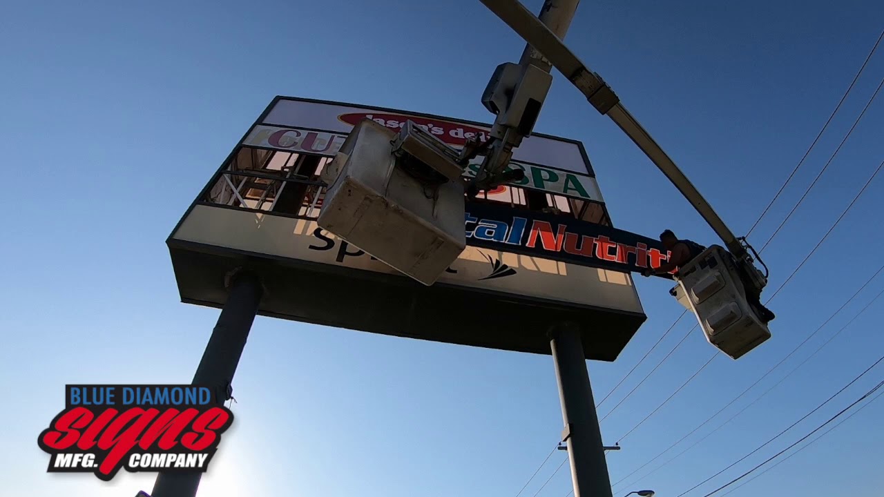 Pylon sign faces replacements 18' feet wide - Blue Diamond Signs - YouTube