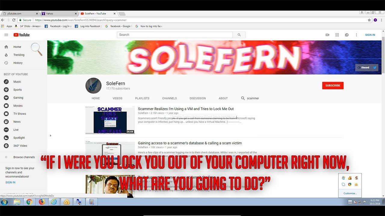 Showing a Tech Support Scammer My YouTube Channel - YouTube