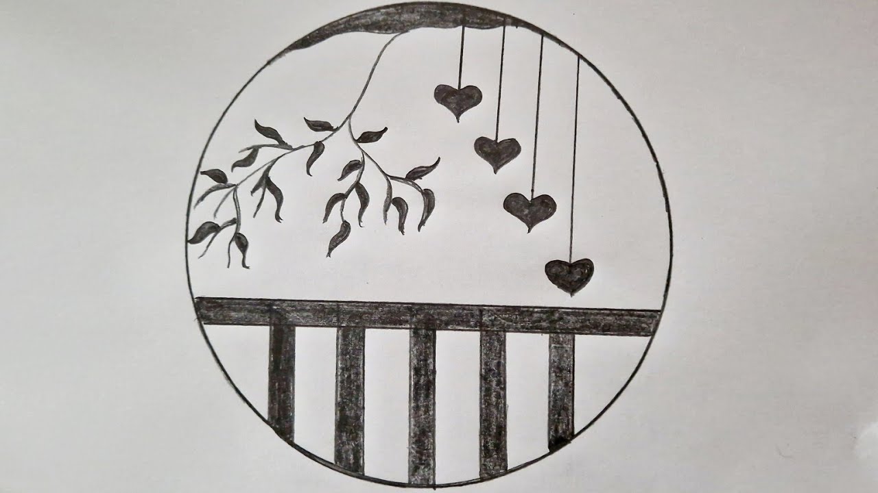 circle drawing scenery |circle drawing | easy circle drawing| heart ...
