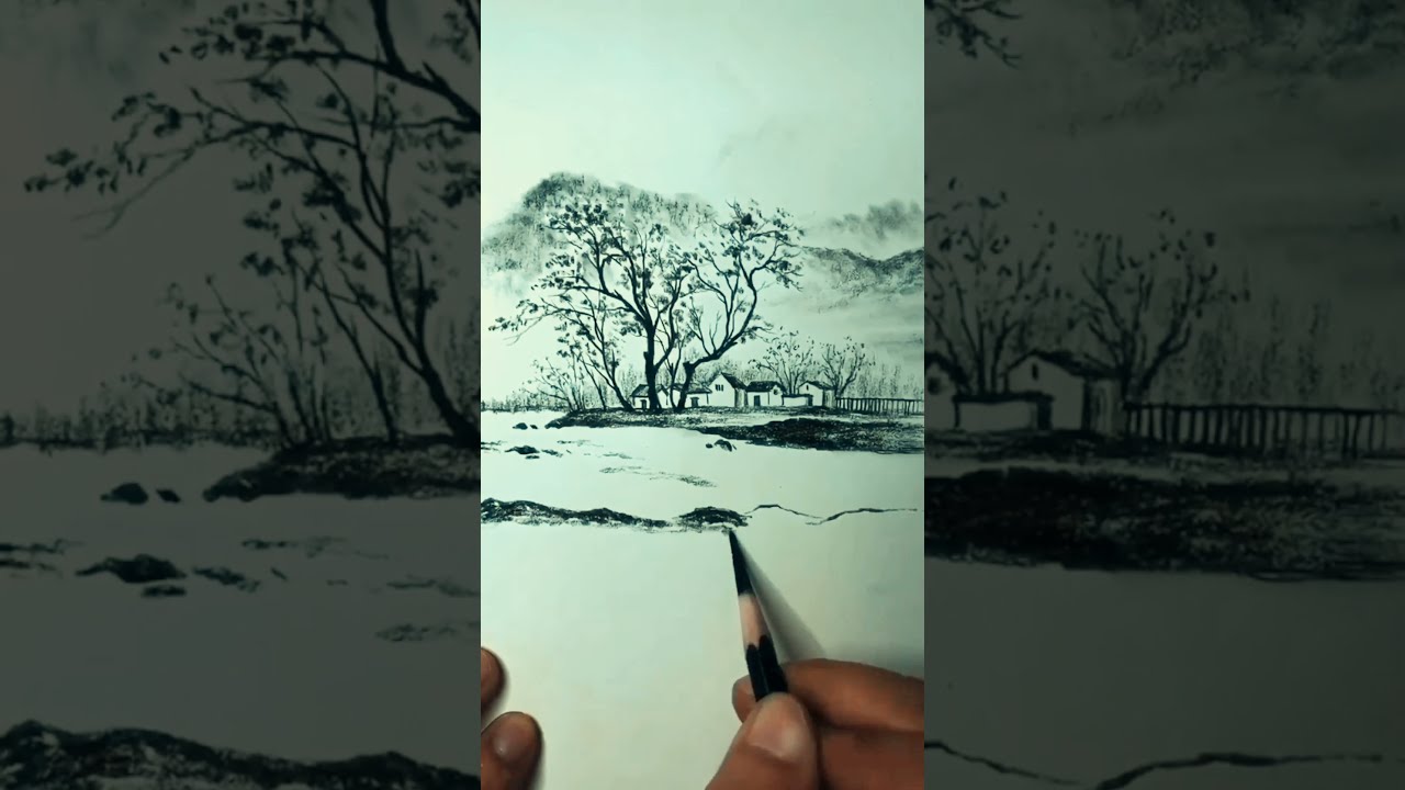 Qora Qalam bilan rasim chizish// Manzarali rasim chizish #shorts - YouTube