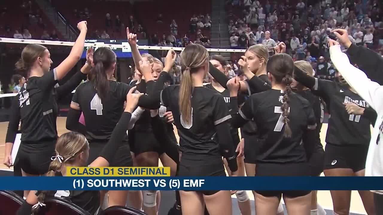 CLASS D1 STATE VOLLEYBALL EXTENDED HIGHLIGHTS: (1) Southwest vs (5) EMF ...