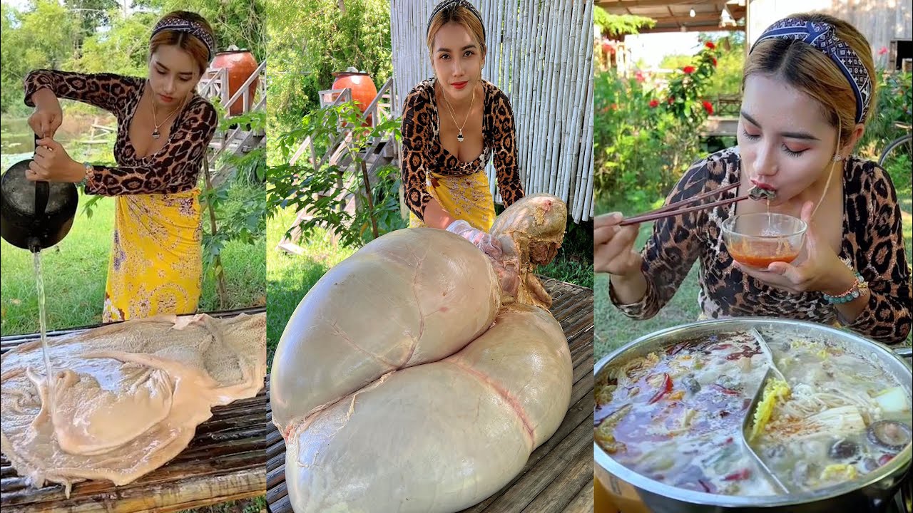 Intestine beef soup cook recipe and eat - YouTube