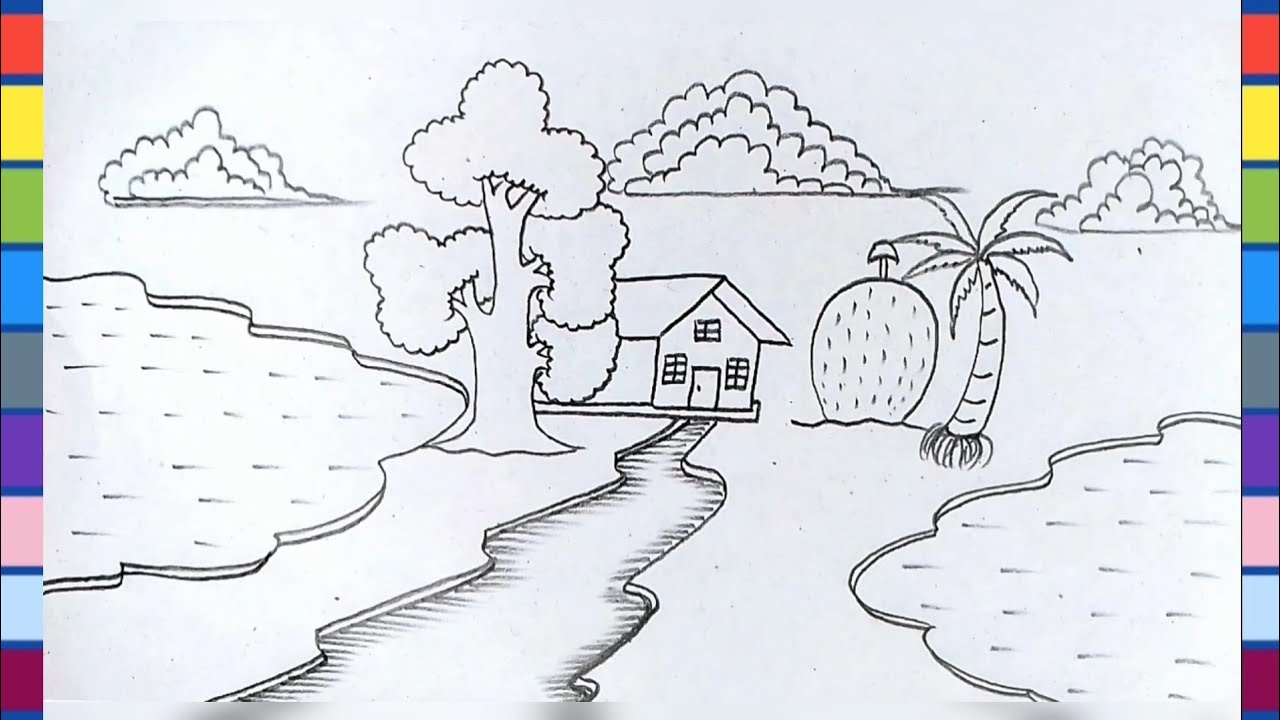 Pencil drawing beautiful place | Scenery drawing easy - YouTube
