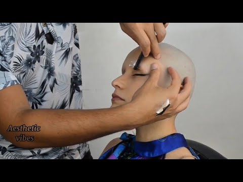 Cute girl Eyebrows shave After smooth Head shave 